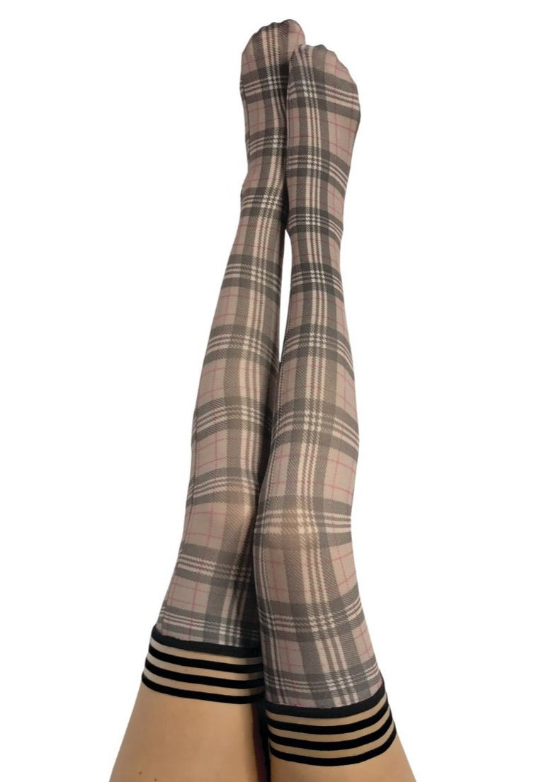 Lori: From Backroads to Boardrooms, Tan/Black Plaid Thigh Highs. Petit ...