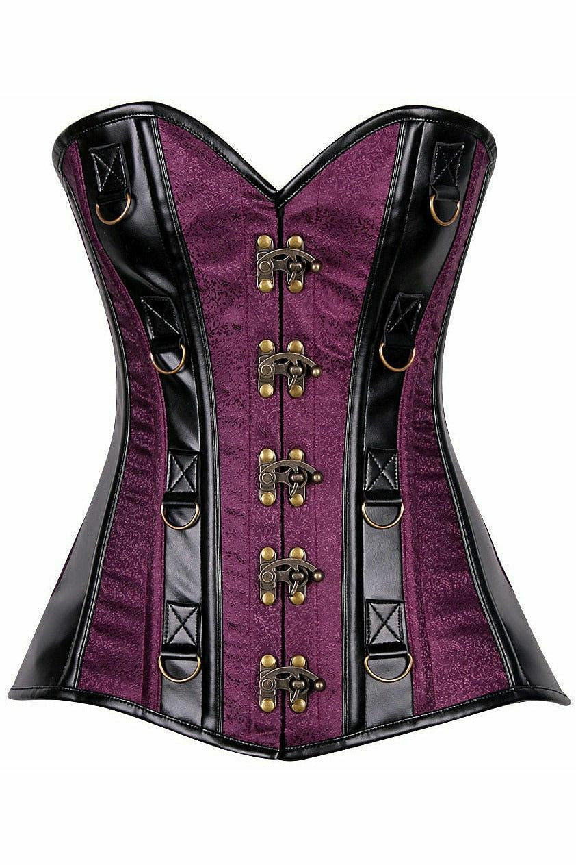 Daisy Corsets Top Drawer Plum Brocade & Faux Leather Steel Boned Corset ...